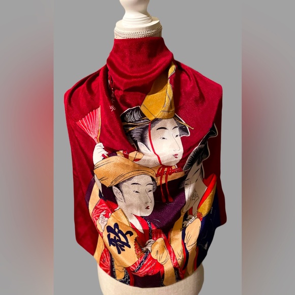 Accessories | Vintage Japanese Ladies Fabric Art Scarf | Poshmark